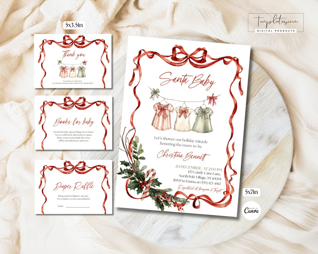 Editable Santa Baby Shower Invite Set, Santa Baby Clothes Invite ...