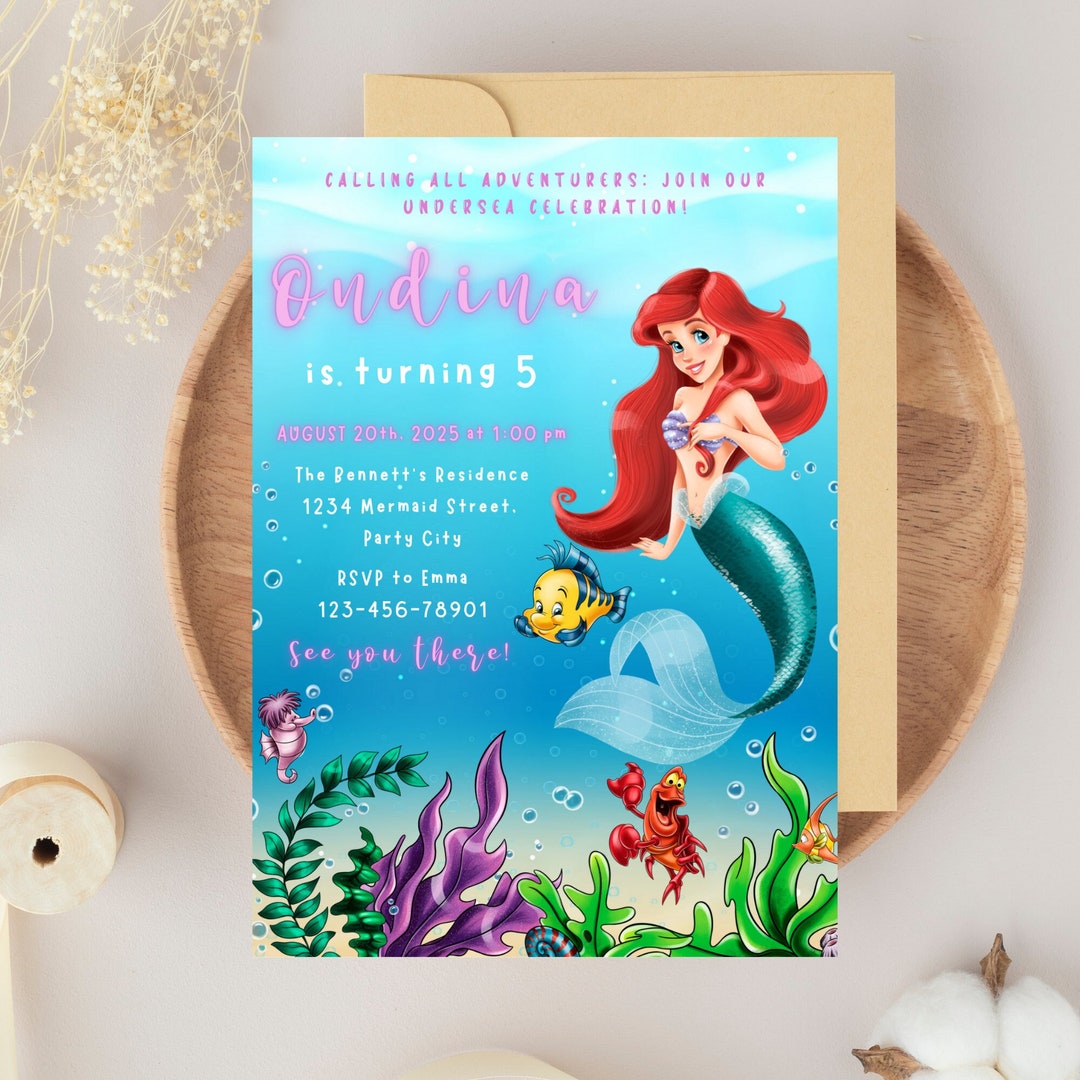 Editable Little Mermaid Birthday Invitation, Ariel Birthday Invitation ...