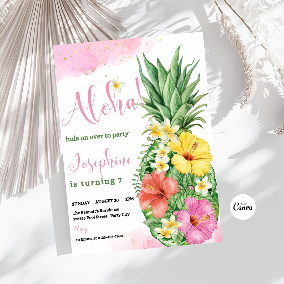 Editable Aloha Birthday Invitation Pineapple Birthday Party Hawaiian ...