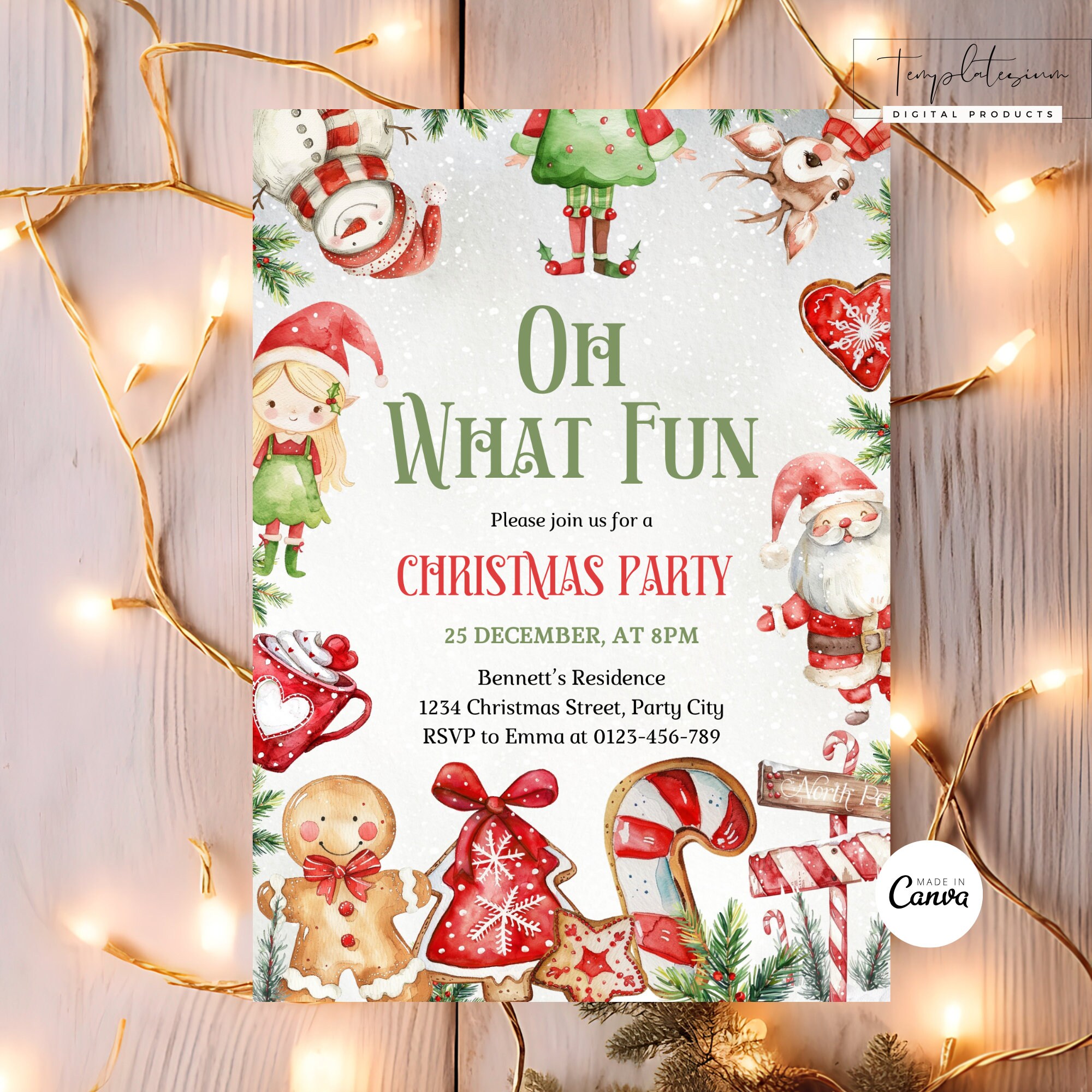 Editable Christmas Party Invitation, Kids Party Christmas, Christmas ...