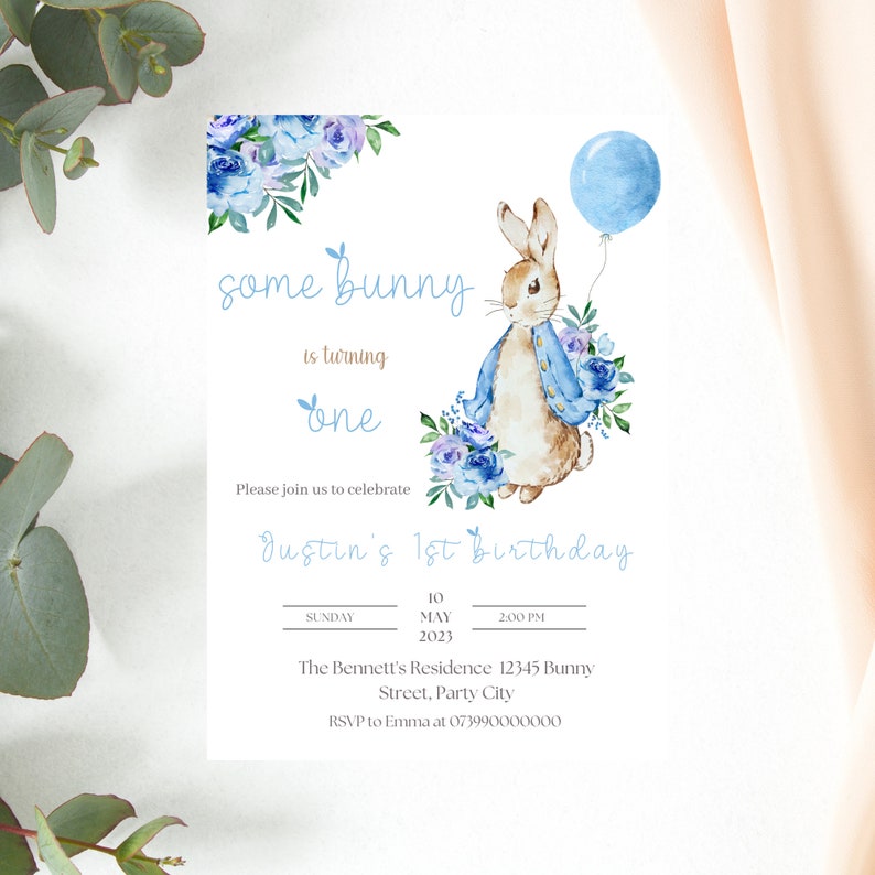 Editable Peter Rabbit 1st Birthday Party Invitation Rustic - Etsy
