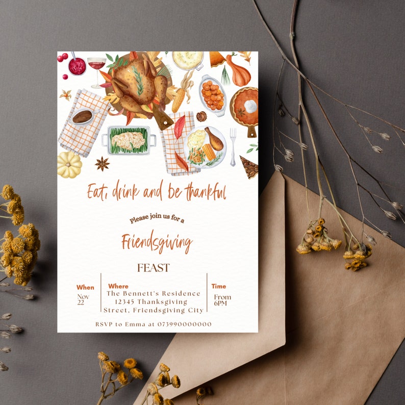 Editable Friendsgiving Invitation Eat Drink And Be Thankful Etsy