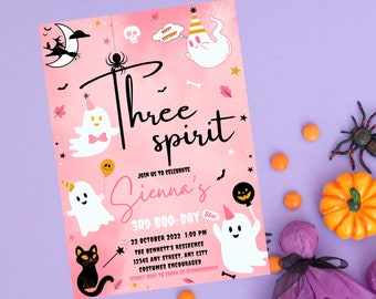 Editable Three Spirit Ghost Birthday Invitation Halloween - Etsy