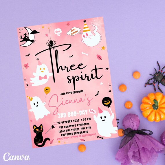 Editable Three Spirit Halloween Ghost 3rd Birthday Party - Etsy