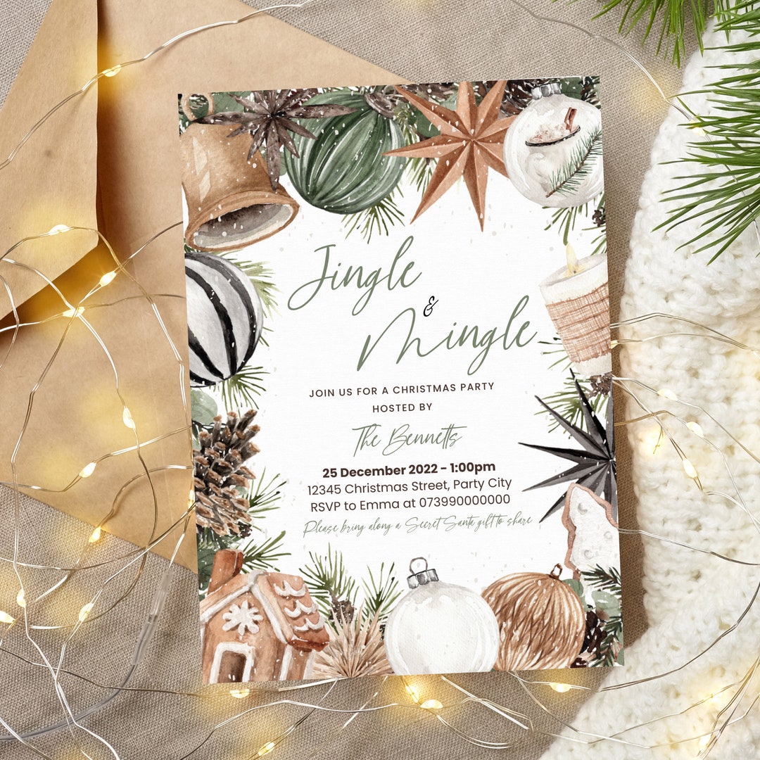 Editable Christmas Party Invitation, Boho Christmas Invite, Christmas ...