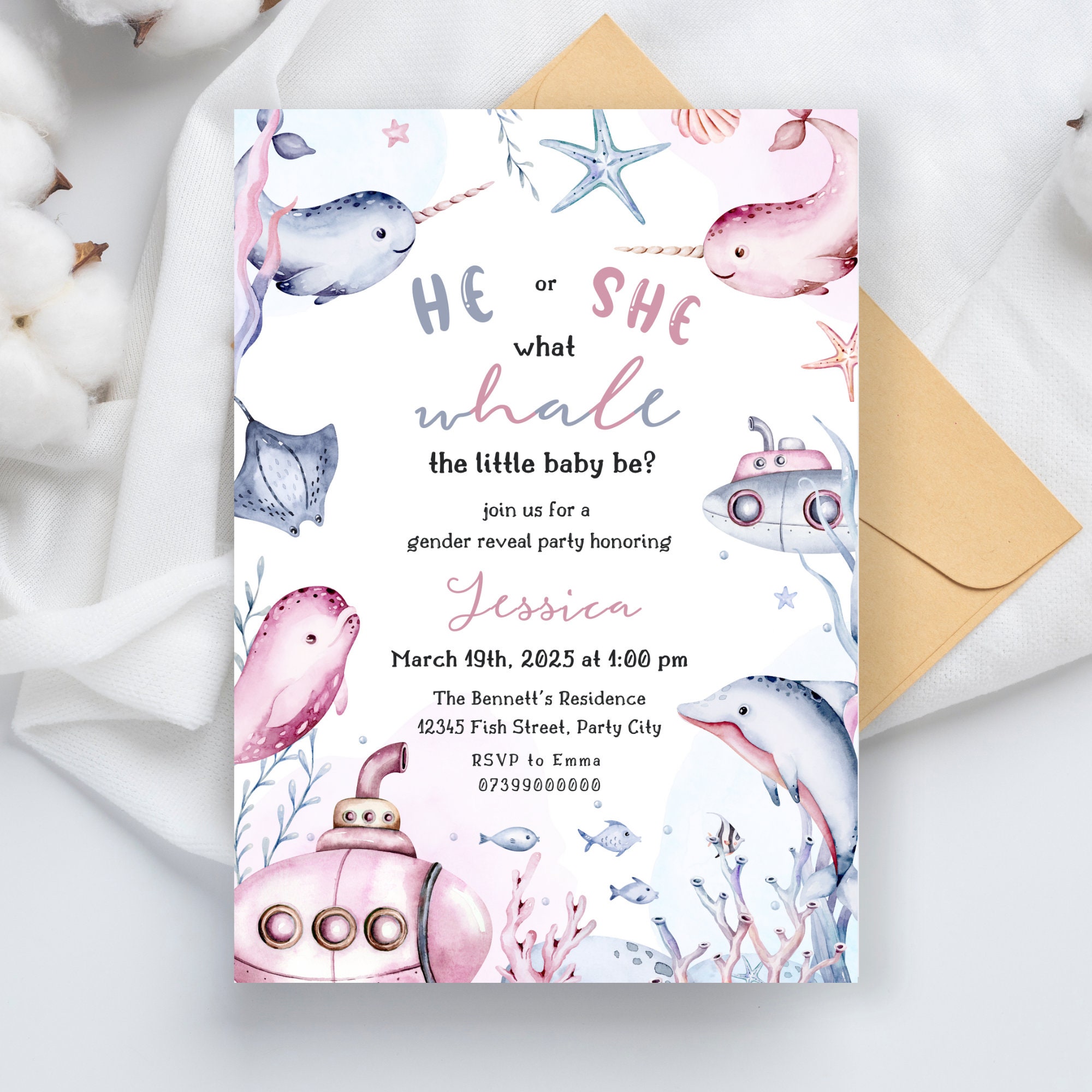 Editable Gender Reveal Invitation, Blue and Pink Baby Gender Reveal ...