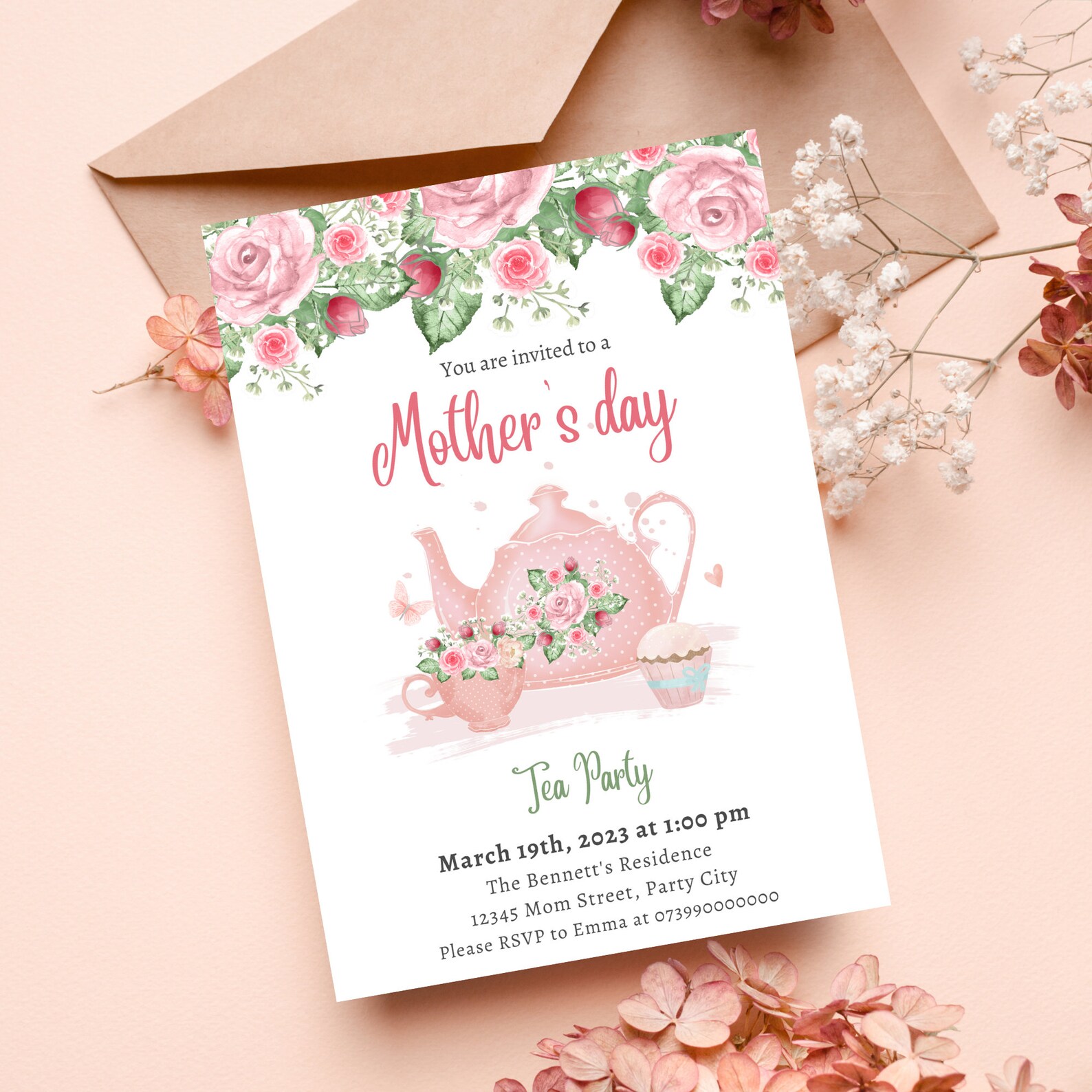 Mother's Day Tea Party Invitation Editable Mother's - Etsy