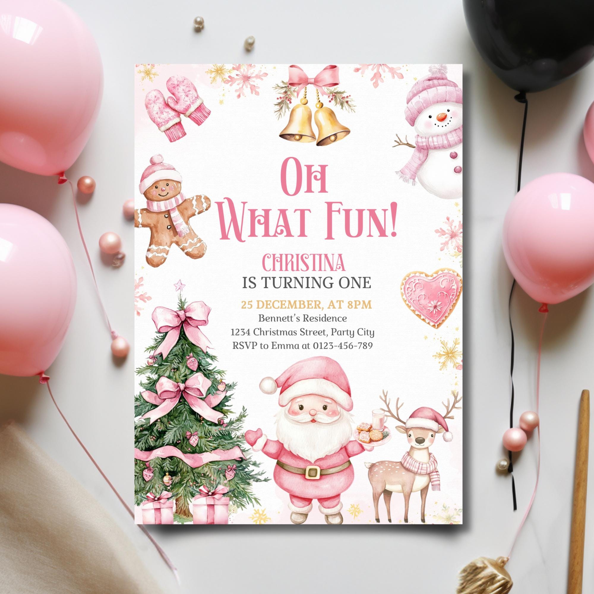 Editable Christmas Birthday Invitation Oh What Fun Christmas Birthday ...
