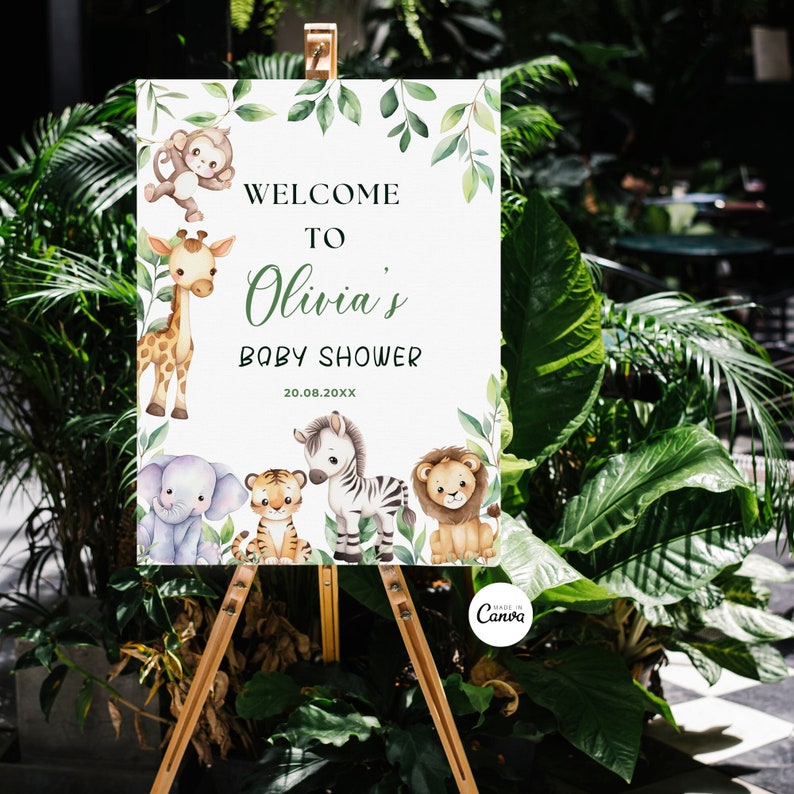 Editable A Little Wild One Baby Shower Welcome Sign Greenery - Etsy