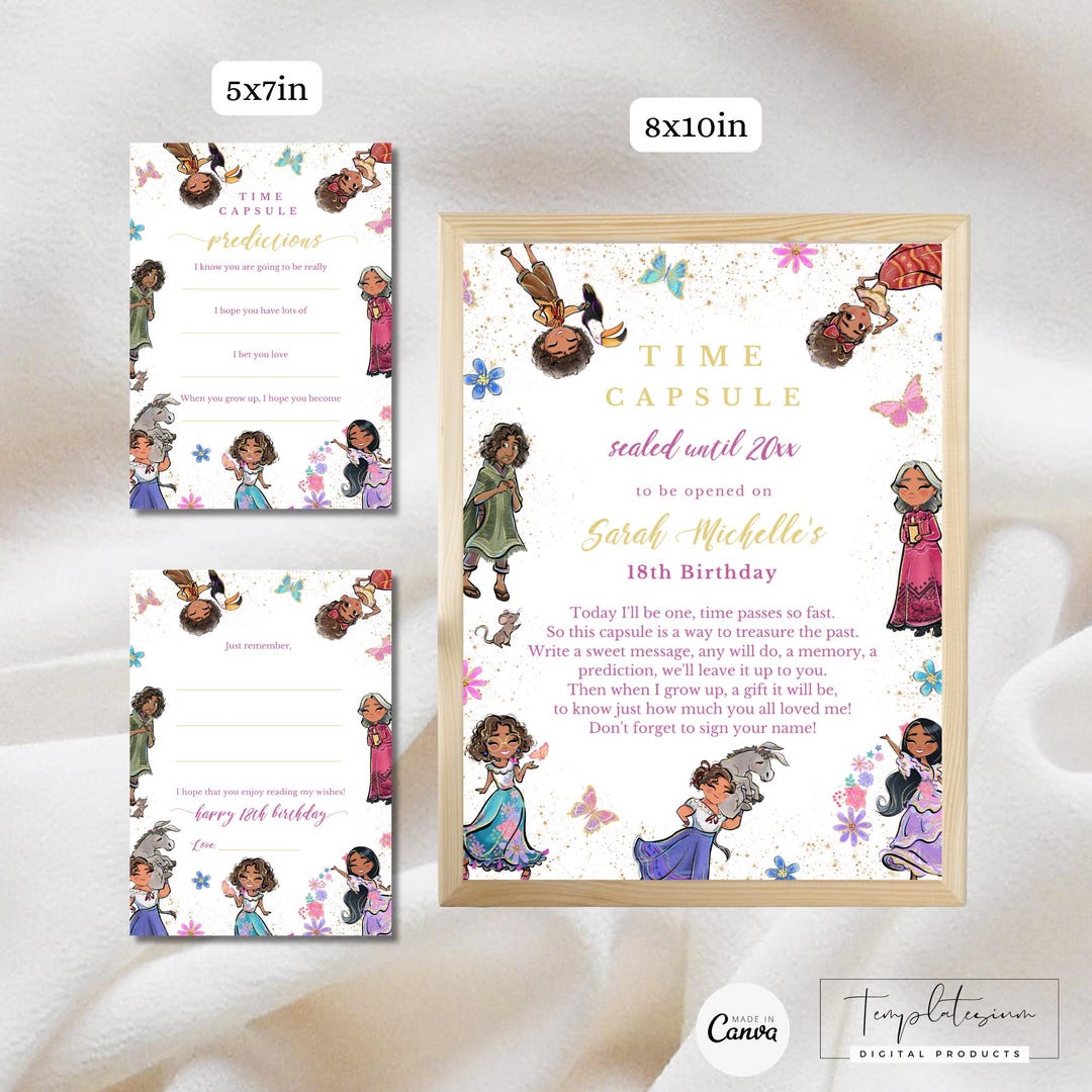 Editable Encanto Birthday Time Capsule Predictions & Note Card, La ...