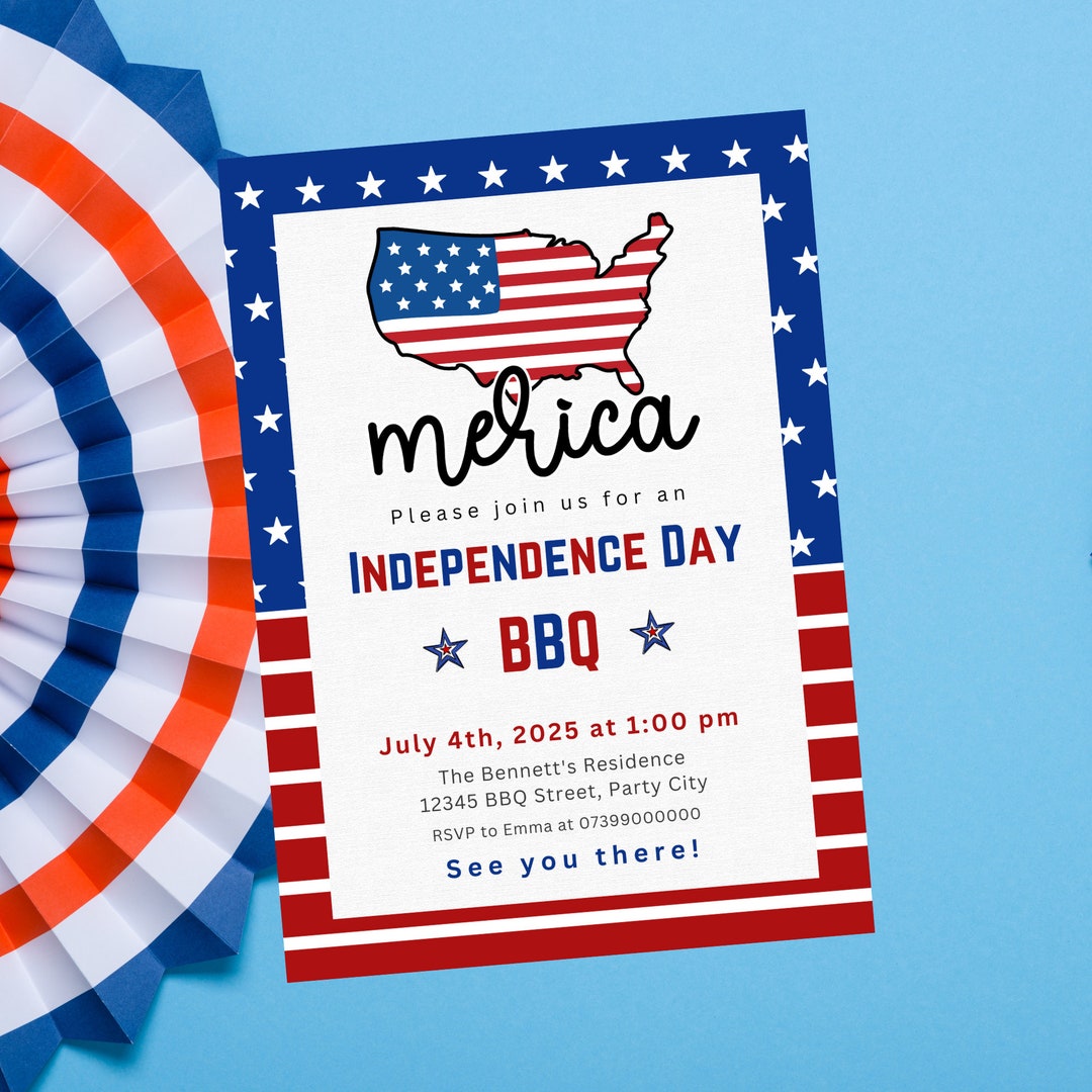 Editable 4th of July 'merica Invitation, Independence Day Patriotic ...