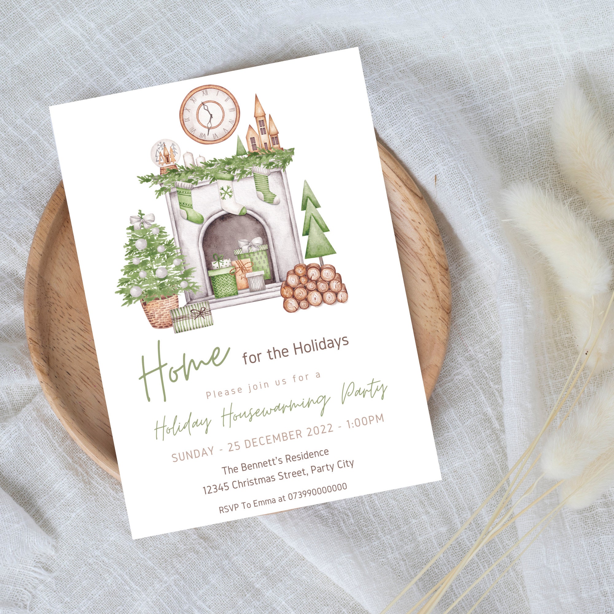 Editable Scandinavian Winter Housewarming Party Invitation, Christmas ...