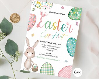 Editable Easter Egg Hunt Invitation, Egg Hunt Easter Card, Bunny Easter ...