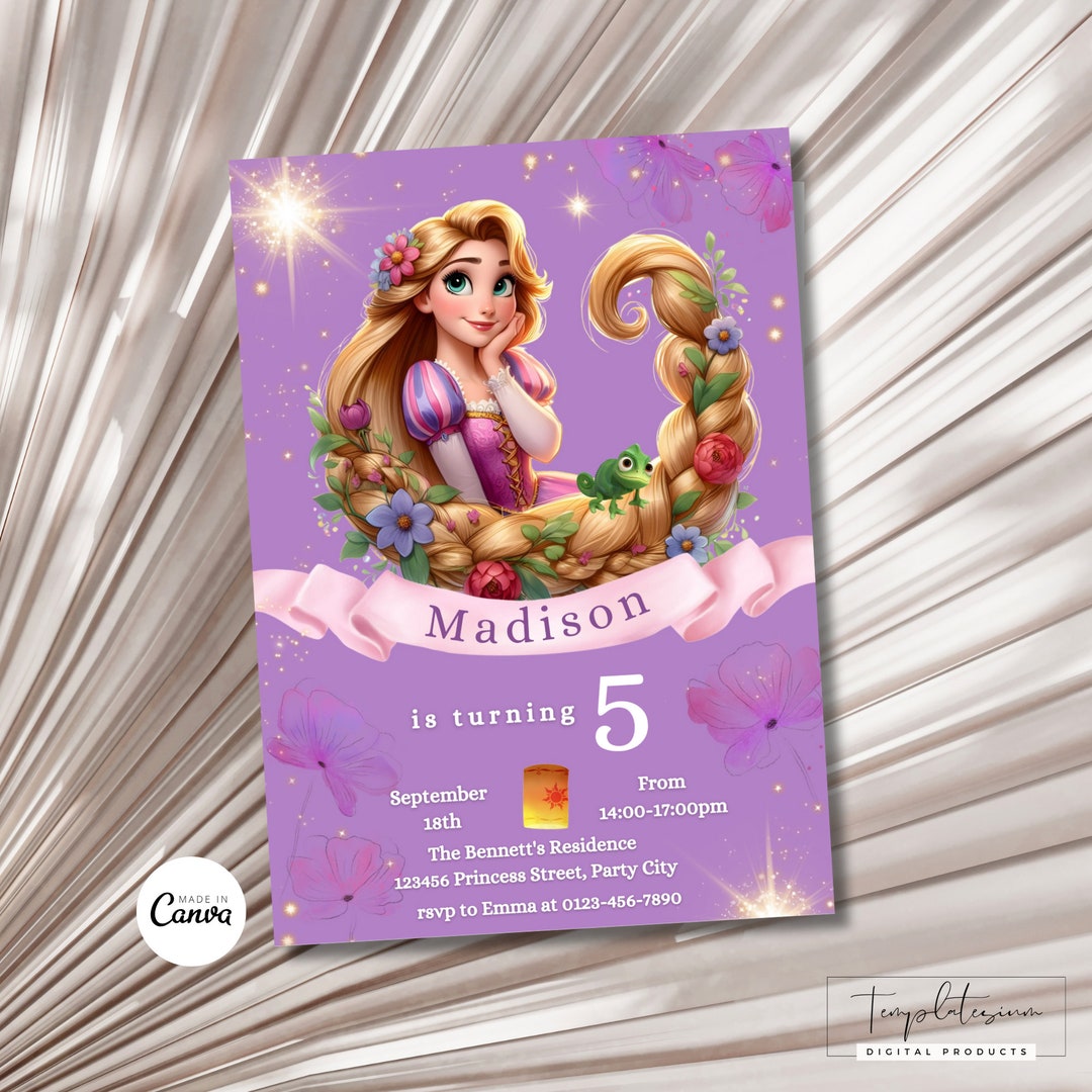 Editable Rapunzel Birthday Invitation Tangled Birthday Invite Magical ...