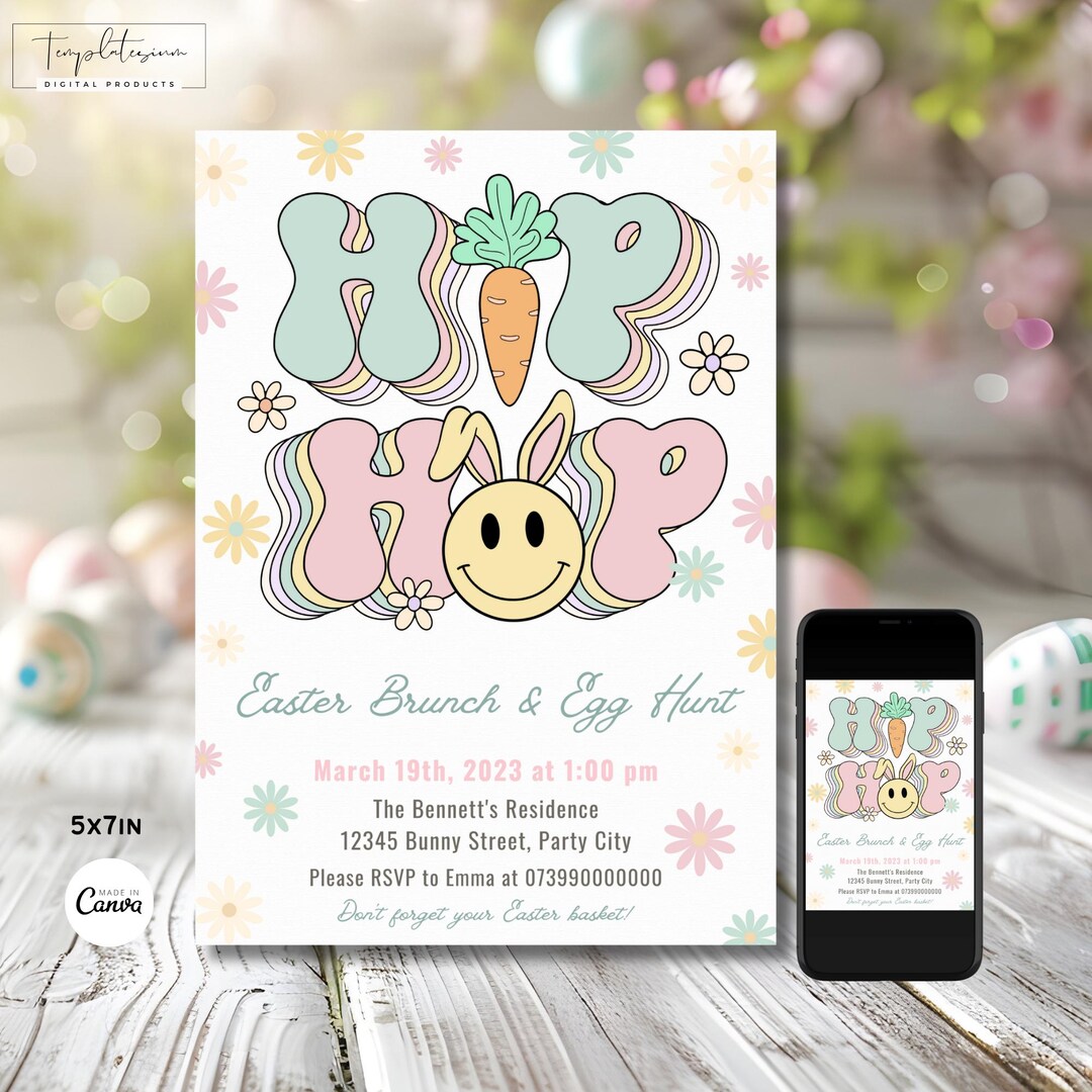 Editable Retro Groovy Easter Spring Groovy Invite Peeps Easter Template ...
