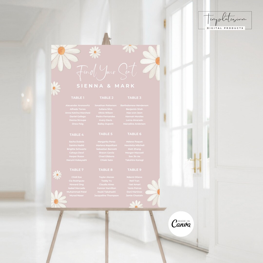 Daisy Seating Wedding Chart Template Modern Editable Seating Plan ...