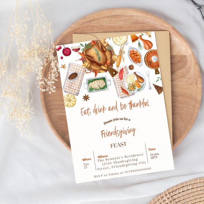 Editable Friendsgiving Invitation Eat Drink And Be Thankful Etsy