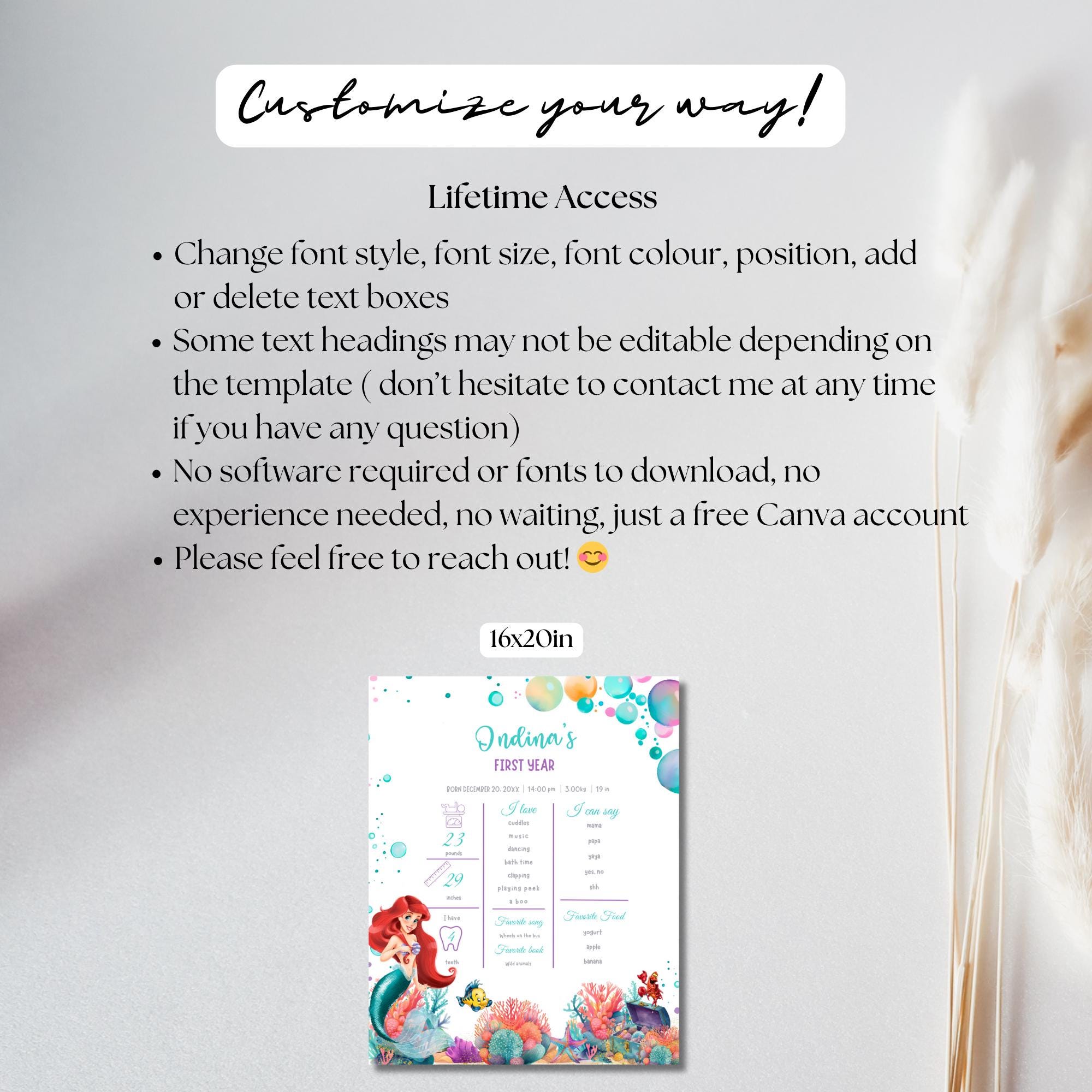 Editable Little Mermaid Milestone Sign, Ariel Birthday Decor Template ...
