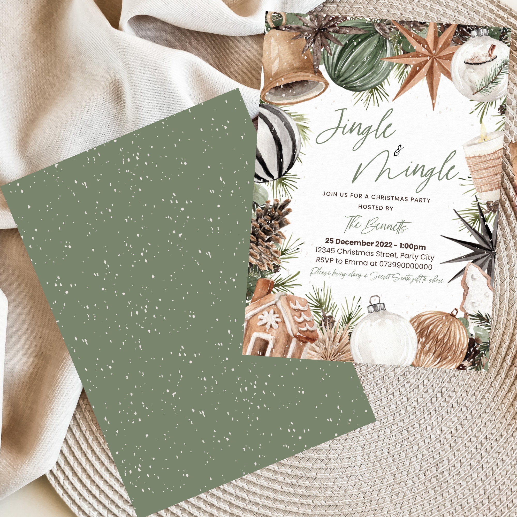 Editable Christmas Party Invitation, Boho Christmas Invite, Christmas ...