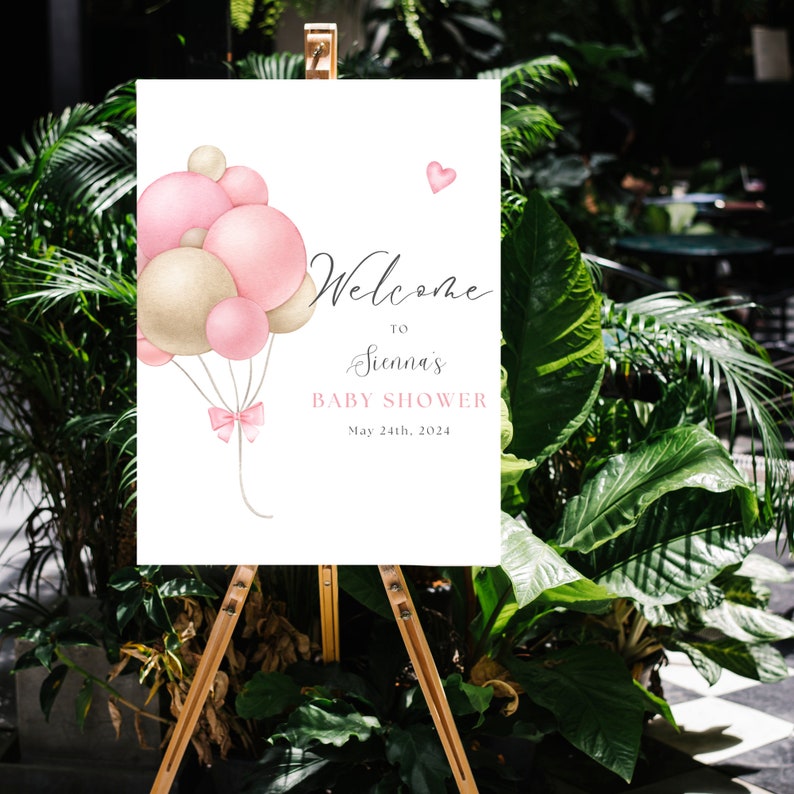 Editable Balloons Baby Shower Welcome Sign, Girl Pink Welcome Sign ...