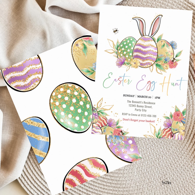 Editable Easter Egg Hunt Invitation, Egg Hunt Easter Card, Bunny Easter ...