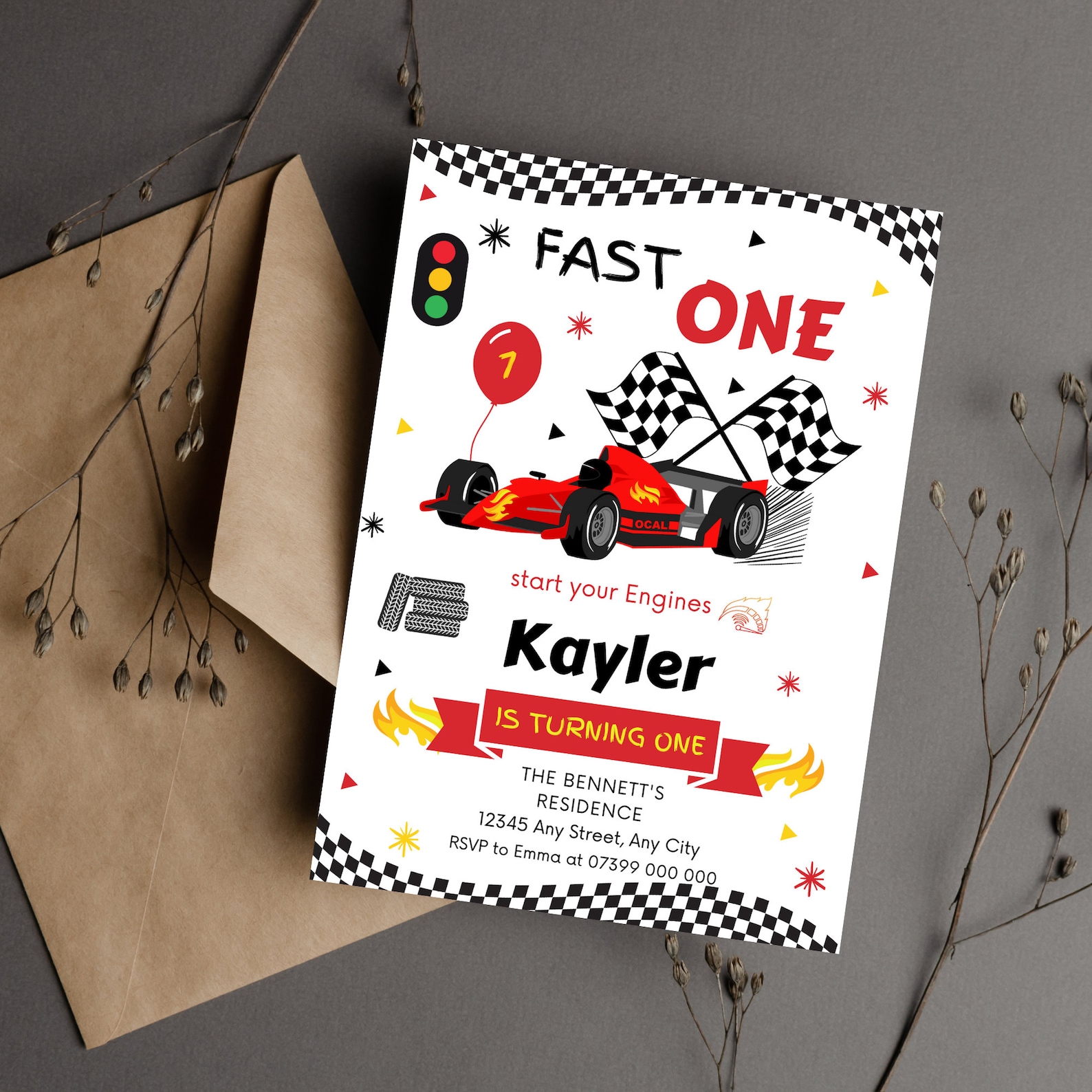 Editable Fast One 1st Birthday Invitation - Fast One Boy Race Car 1st ...