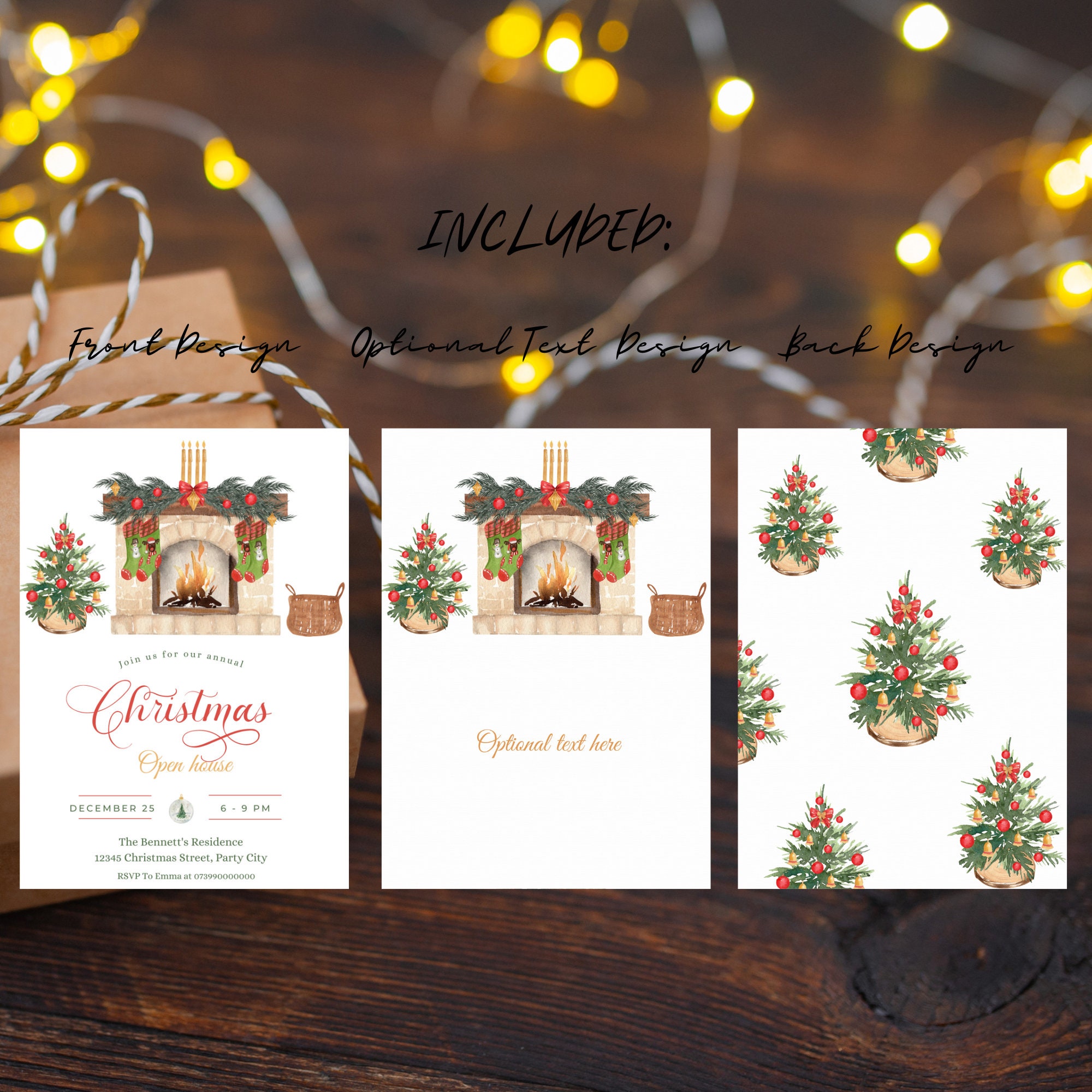 Editable Christmas Open House Party Invitation Rustic - Etsy UK