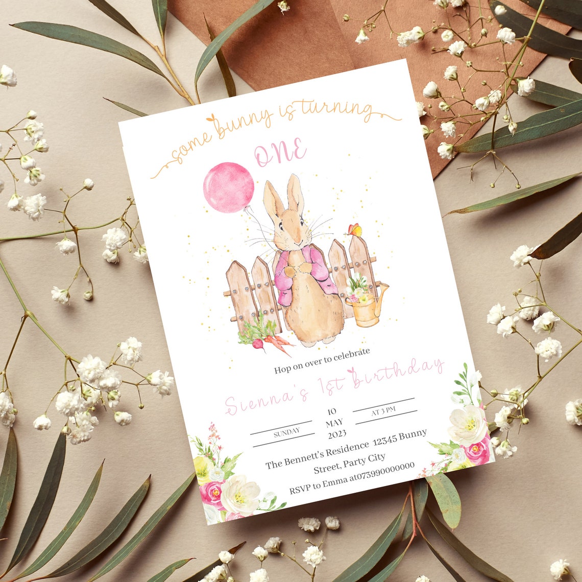 Peter Rabbit Invitation, Editable Invite Template, Rustic Bunny, Peter ...