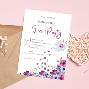 Mother's Day Tea Party Invitation, Editable Mother's Day Invitation ...