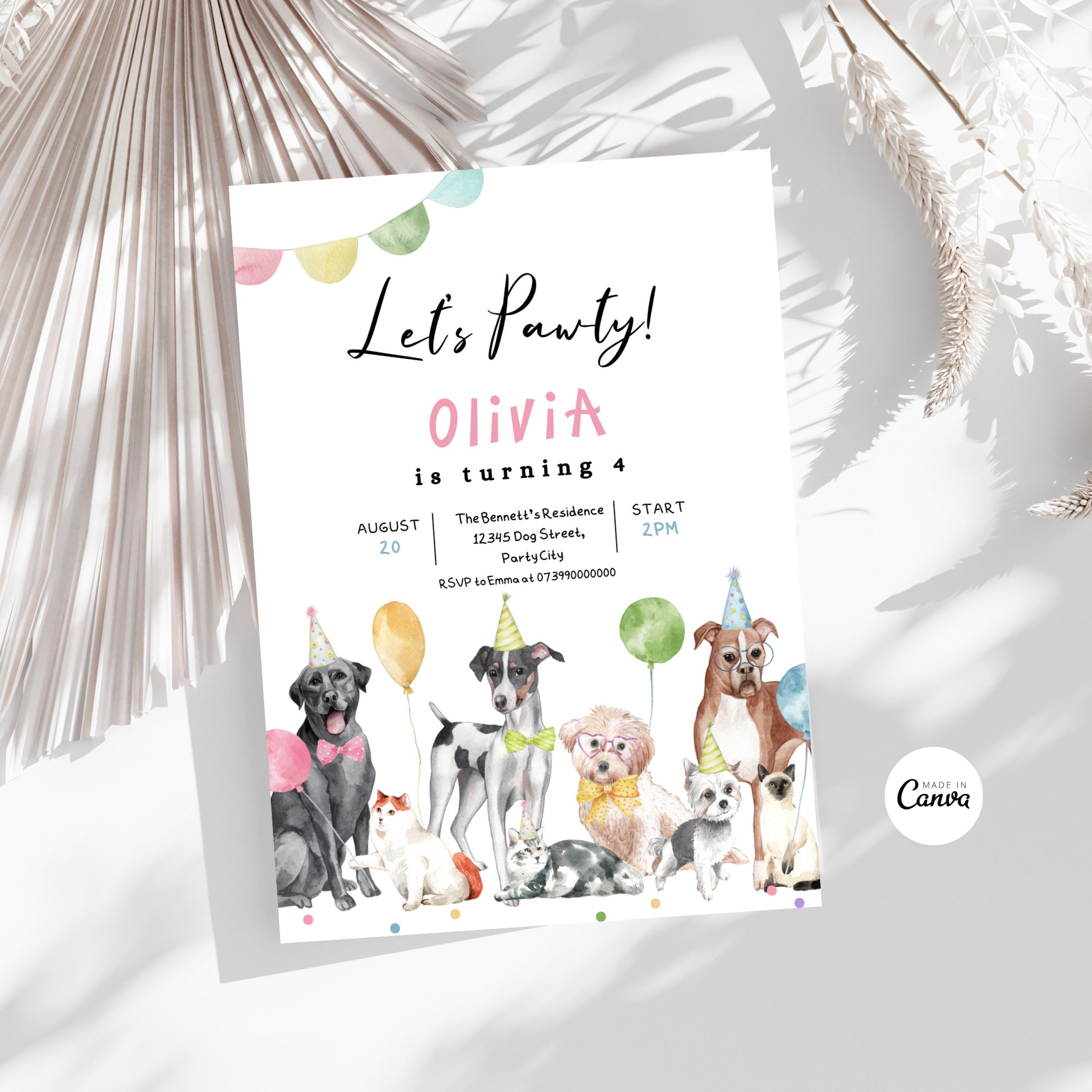 Editable Dog and Cat Birthday Party Invitation Pawty Birthday Party Boy ...