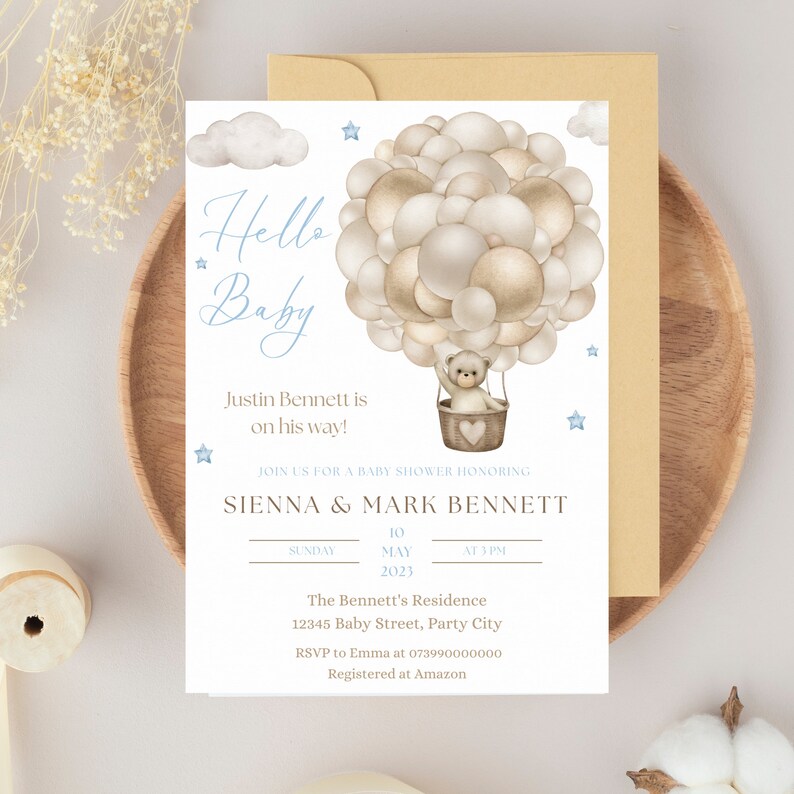 Editable Teddy Bear Hot Air Balloon Bear Theme Baby Shower - Etsy