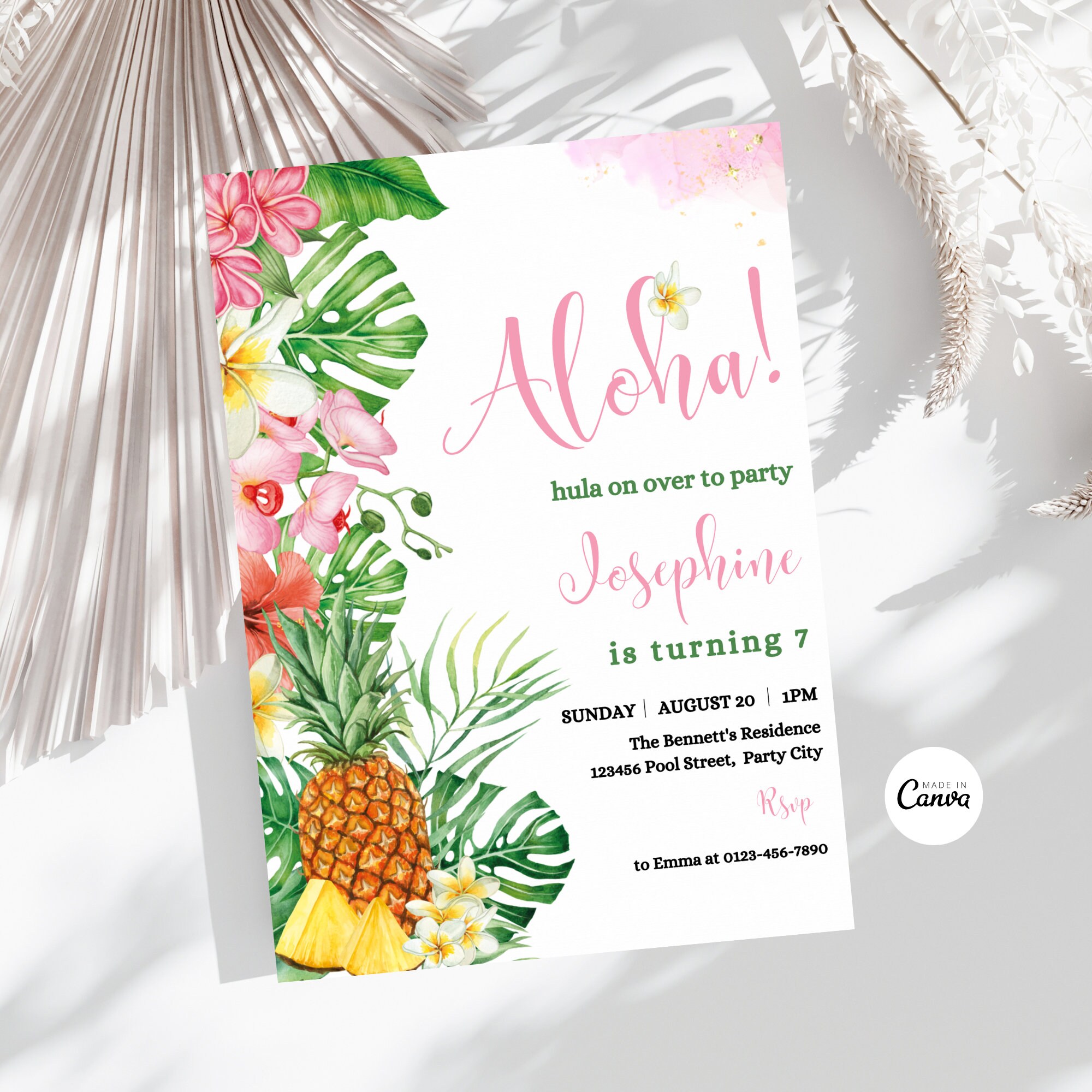 Editable Aloha Birthday Invitation Pineapple Birthday Party Hawaiian ...