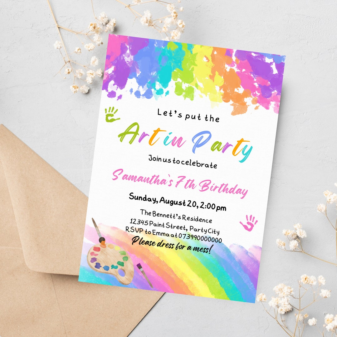 Editable ART PARTY INVITATION, Colorful Art and Craft Party Invitation ...
