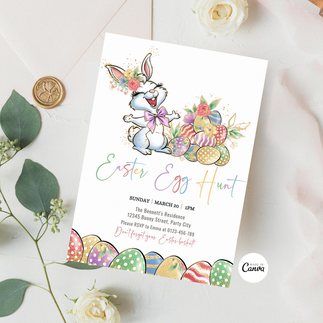 Editable Easter Egg Hunt Invitation, Egg Hunt Easter Card, Bunny Easter ...