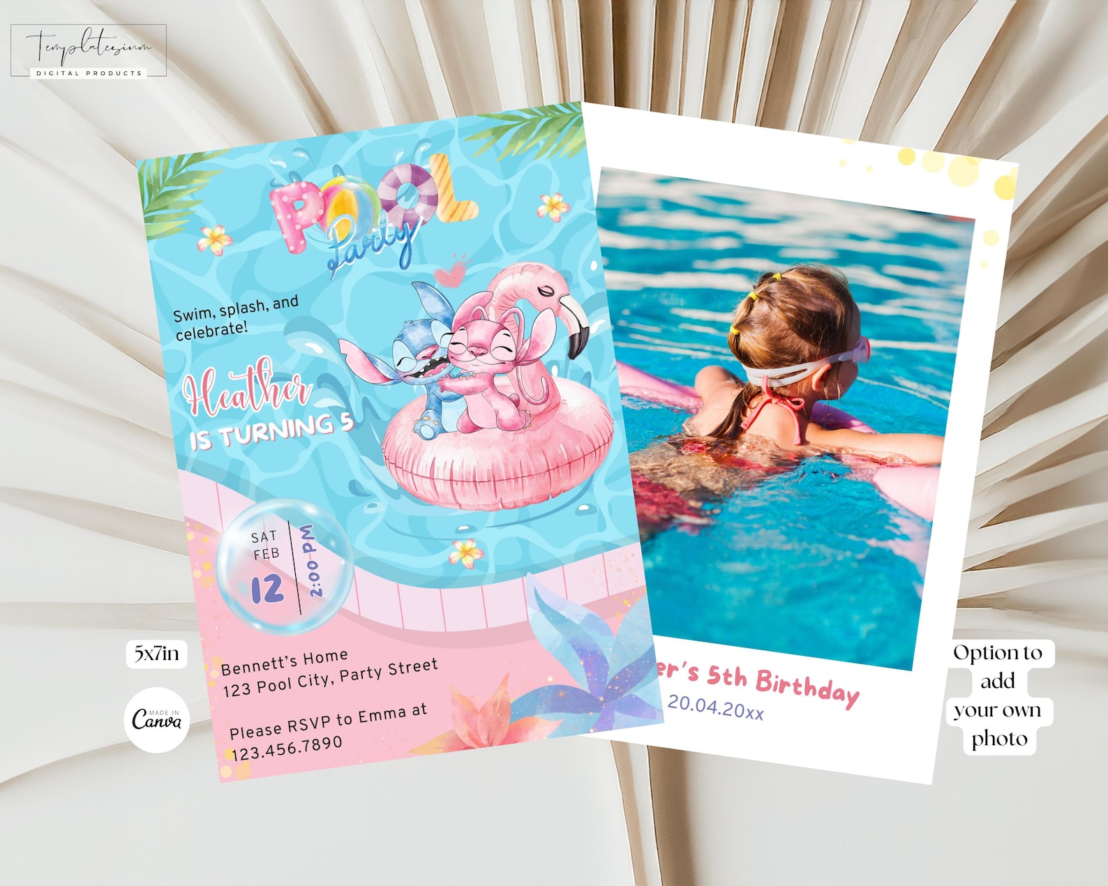 Editable Stitch Invitation Stitch Birthday Pool Invite Stitch Angel ...
