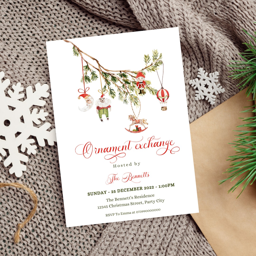 Editable Ornament Exchange Invitation, Ornament Christmas Party ...