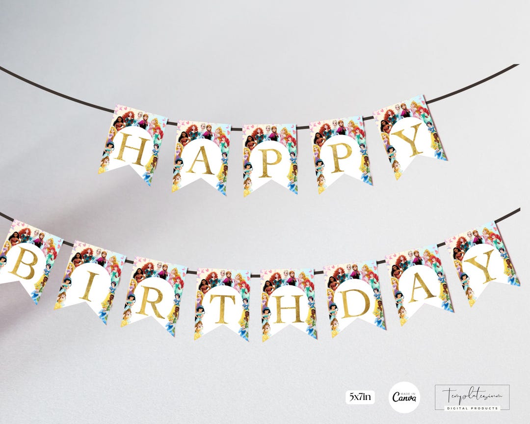 Printable Princess Birthday Banner Princess Happy Birthday Decorations ...