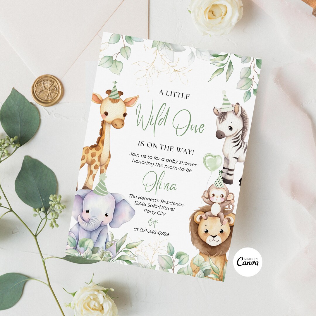Editable A Little Wild One on the Way Baby Shower Invitation, Safari ...