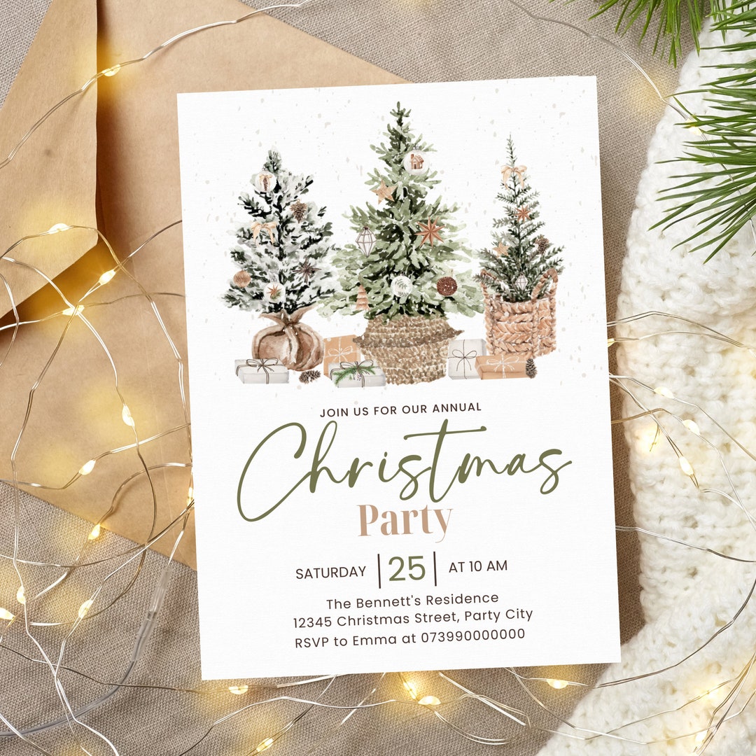Editable Christmas Party Invitation, Boho Christmas Invite, Christmas ...
