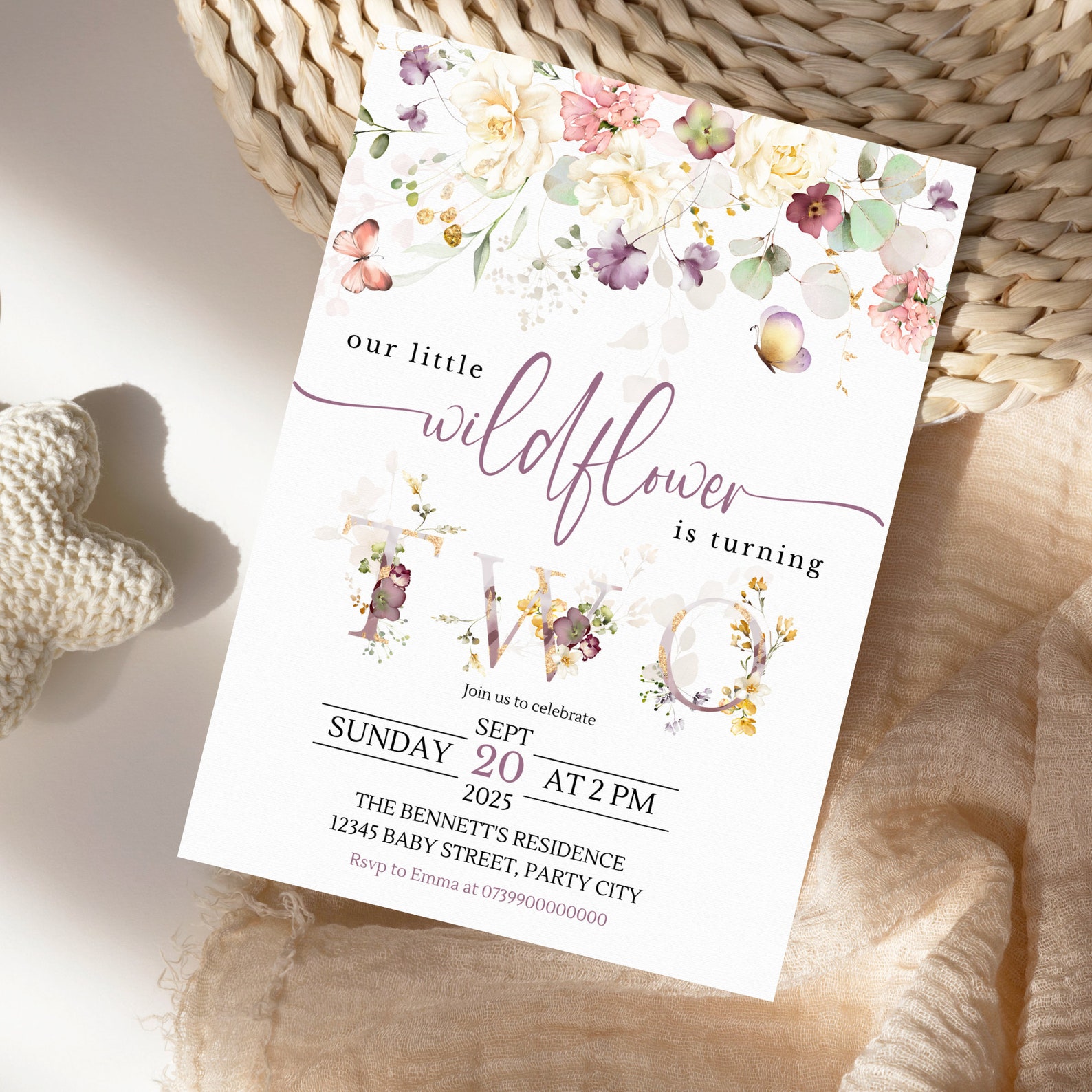 Editable Wildflower Birthday Party Invitations 2nd Birthday - Etsy