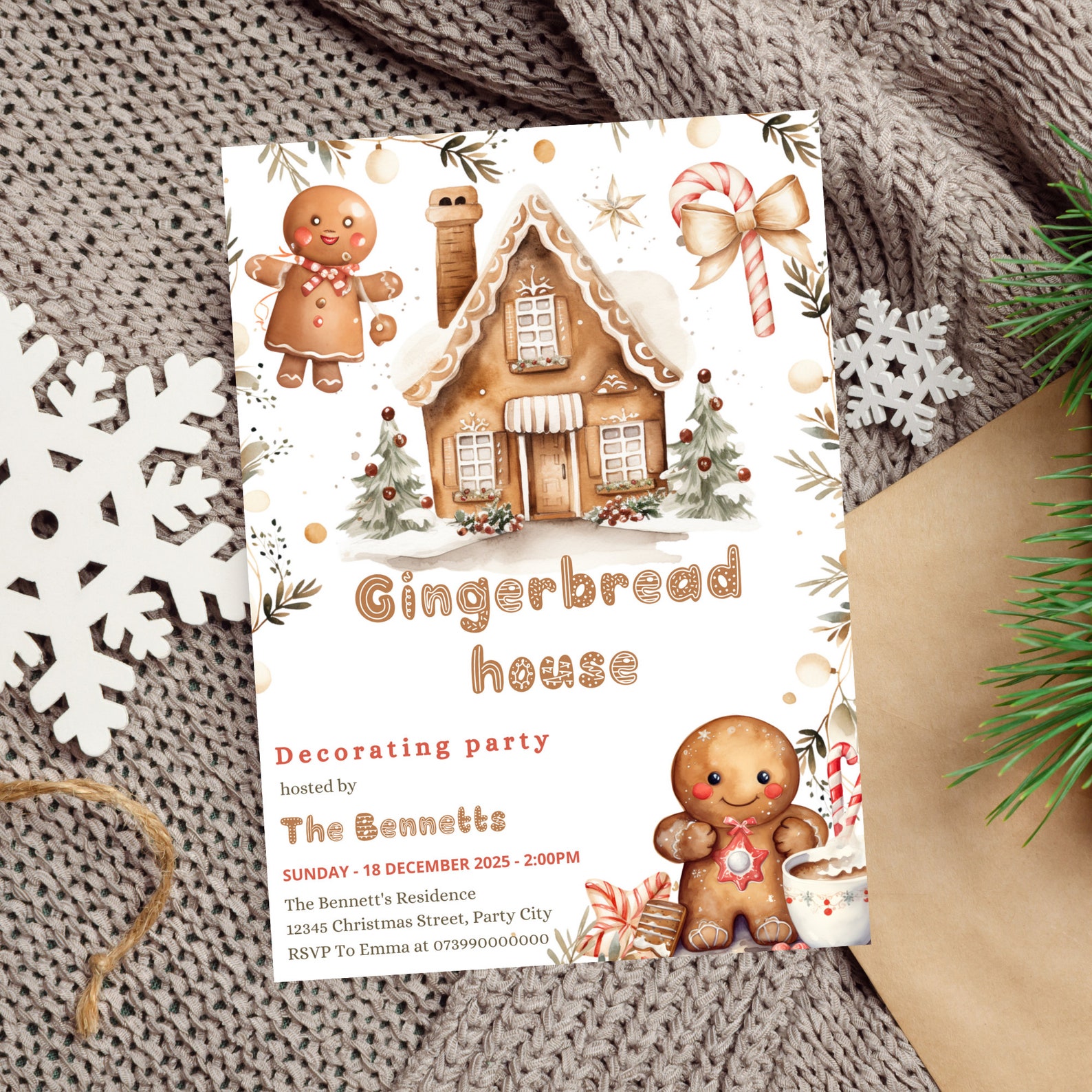 Editable Gingerbread House Decorating Party Invitation, Gingerbread ...