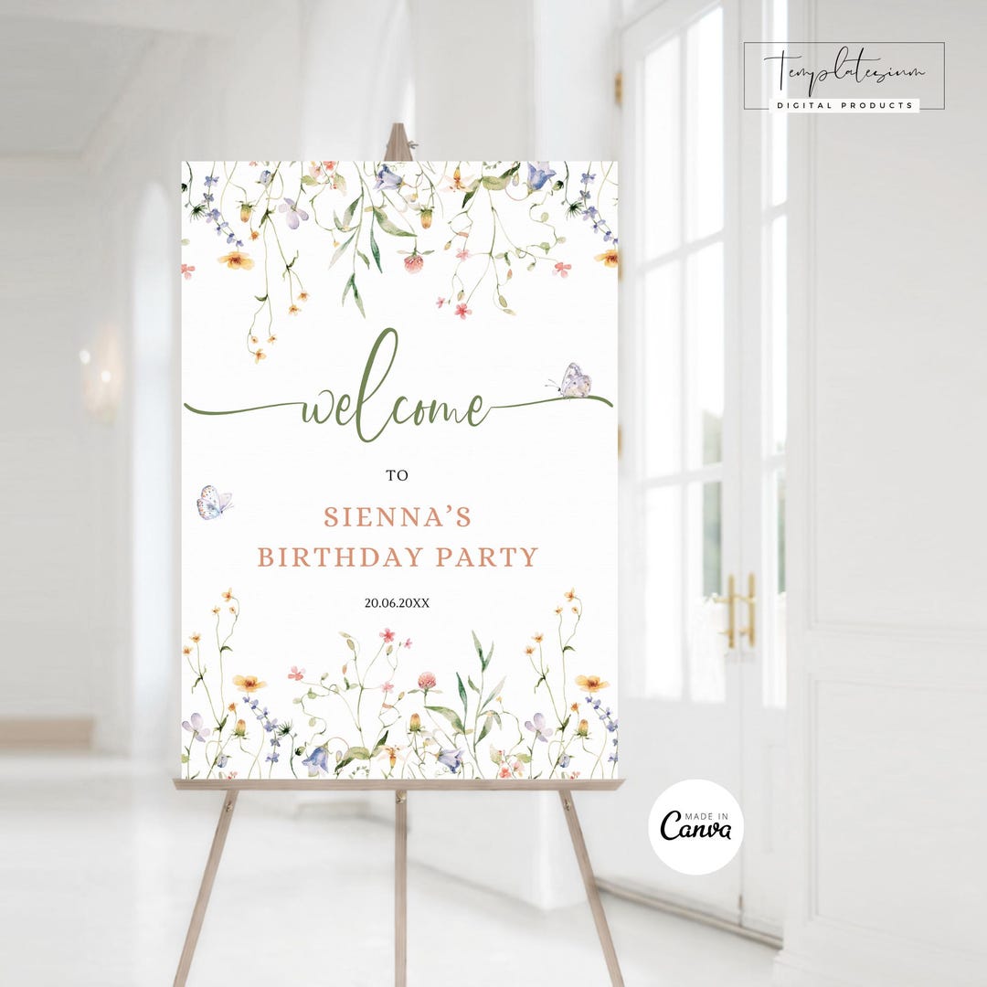 Custom Wildflower Welcome Sign Floral Welcome Sign Template Birthday ...