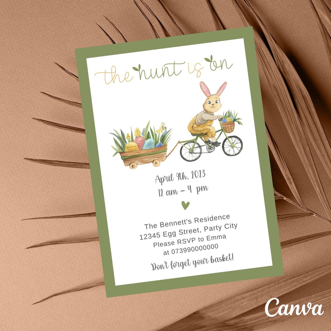 Editable Easter Egg Hunt Invitation, Easter Bunny Party Template Invite ...