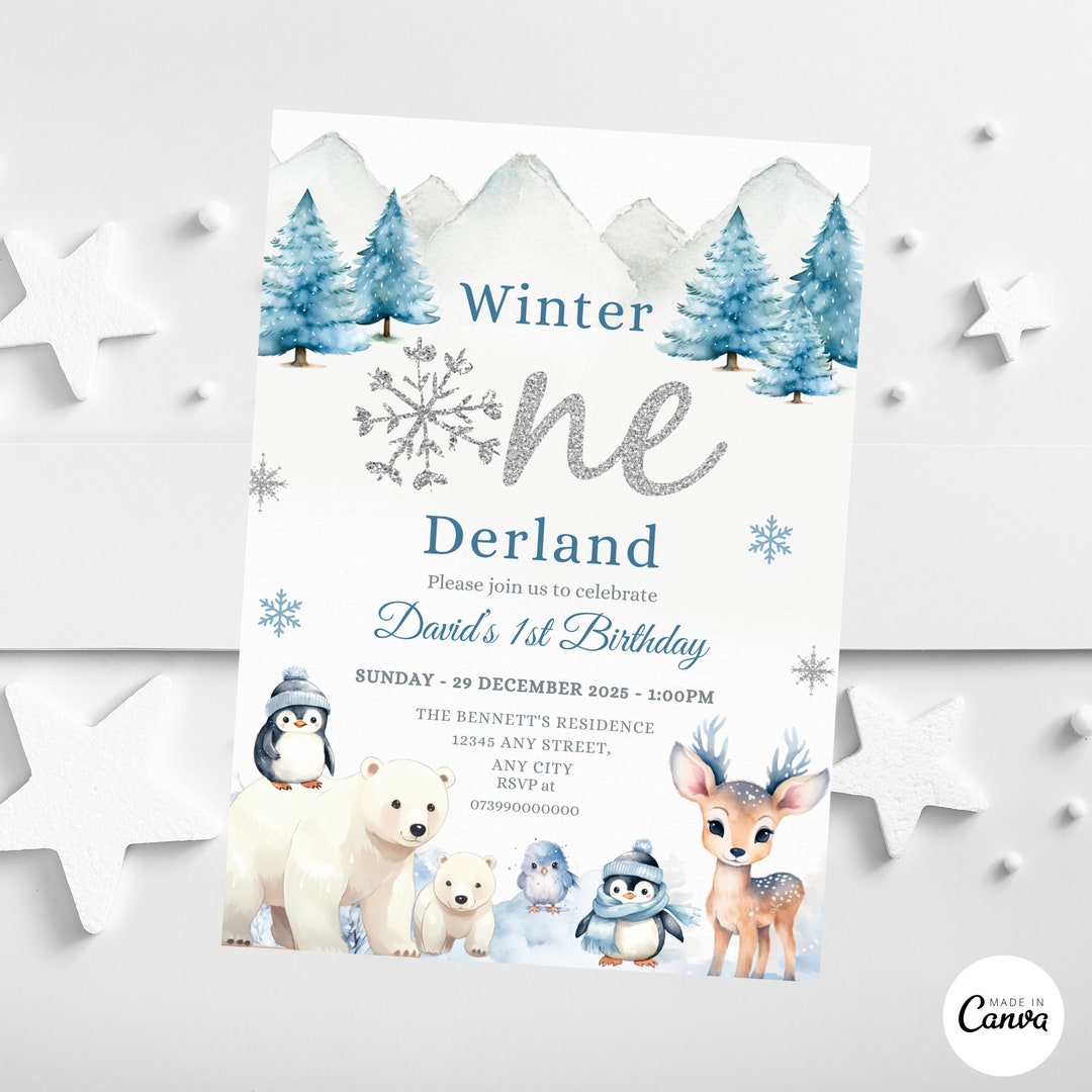 Editable Winter Onederland Invitation, Wonderland Boy 1st Birthday ...