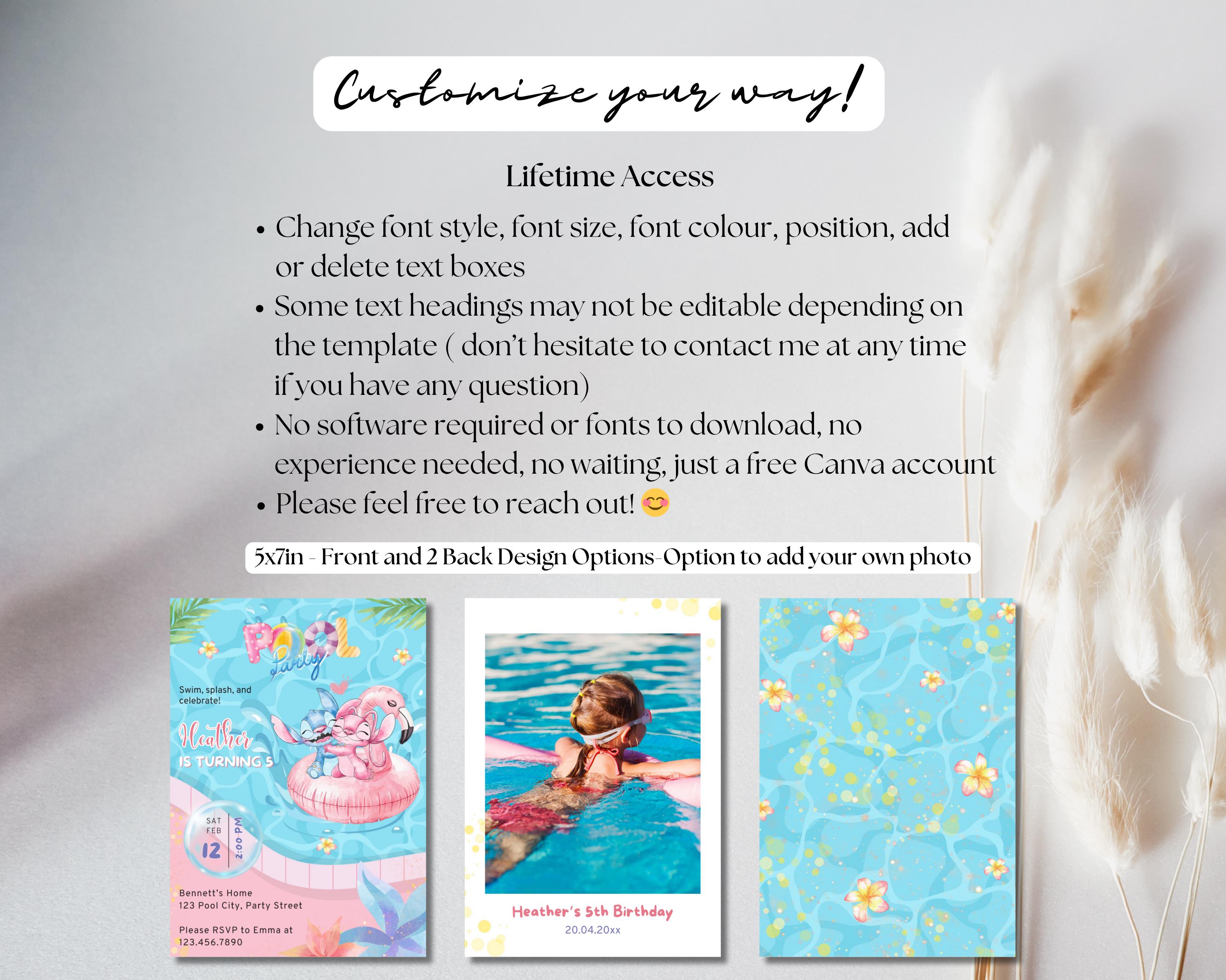 Editable Stitch Invitation Stitch Birthday Pool Invite Stitch Angel ...