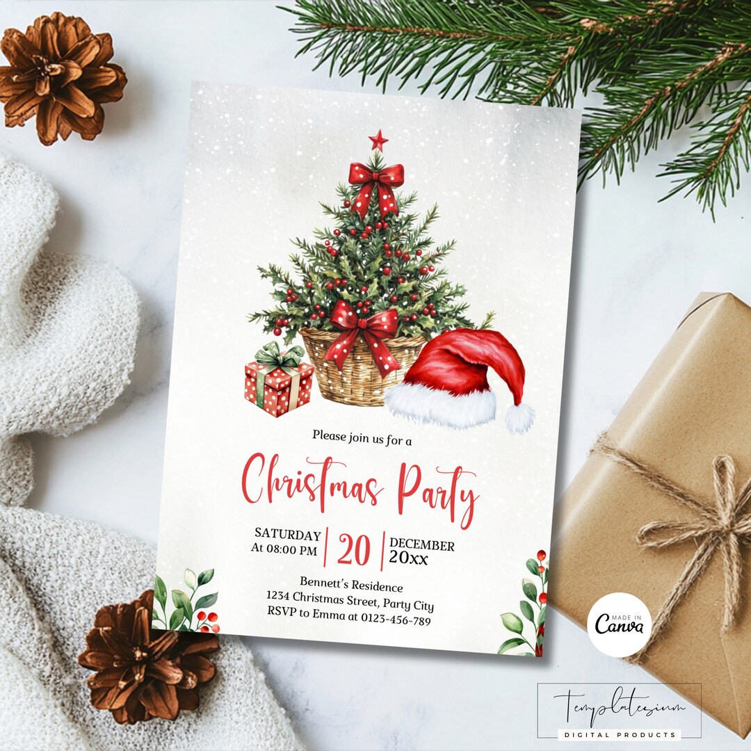Editable Christmas Party Invitation, Christmas Dinner Party, Office ...
