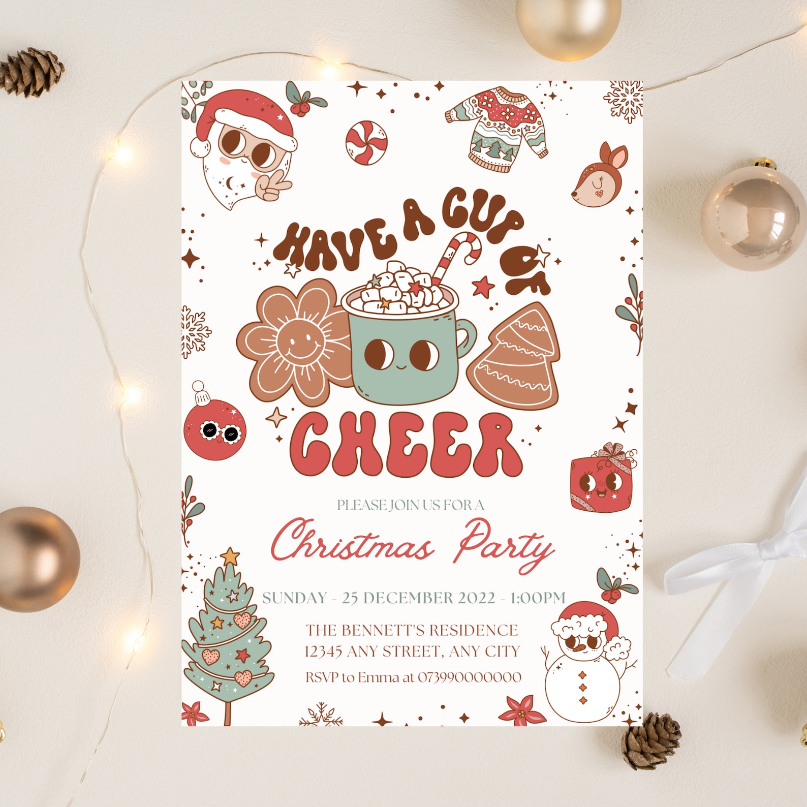 Editable Christmas Cup of Cheer Party Invitation, Christmas Party ...