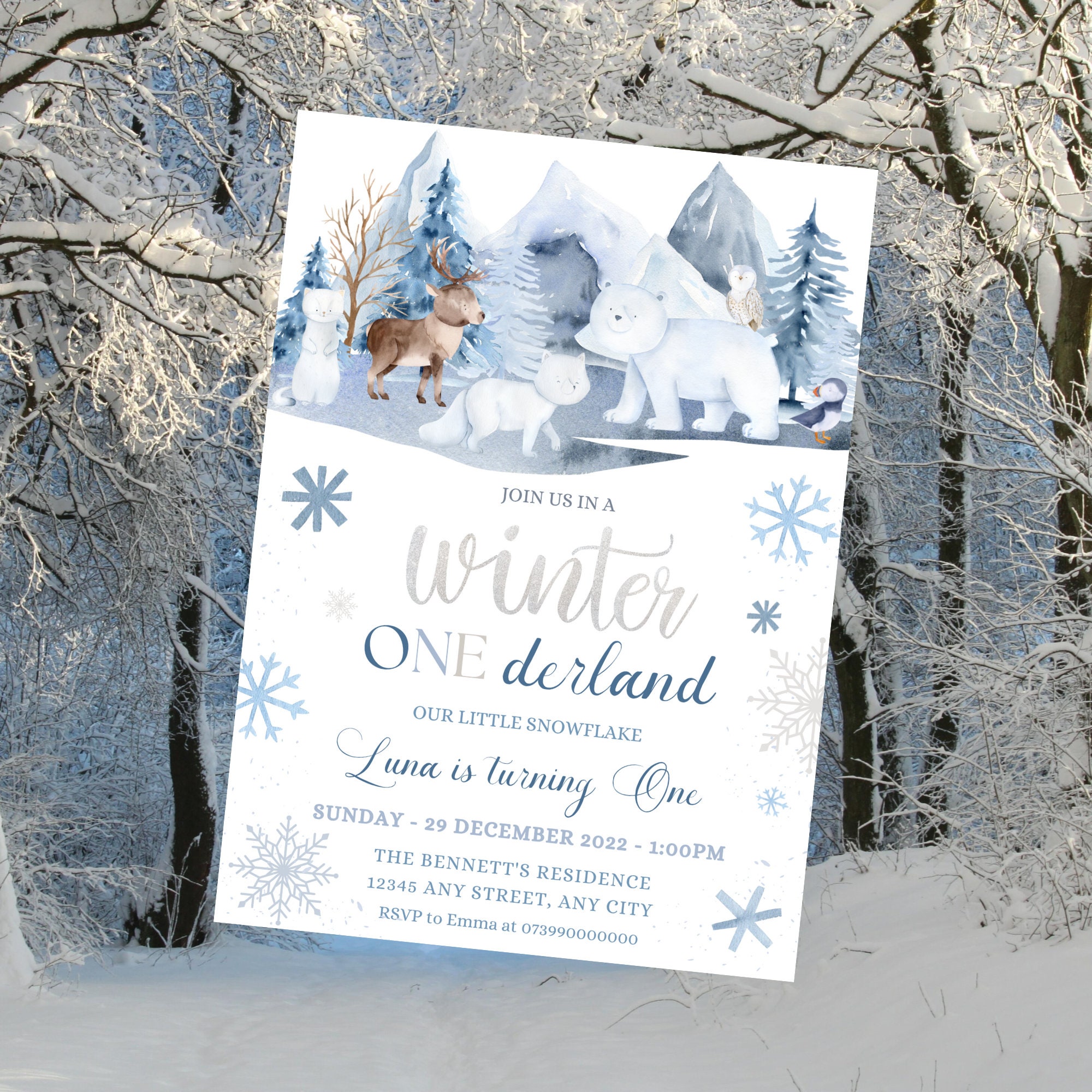 Editable Winter Onederland Birthday Invitation Boy Girl 1st Party ...
