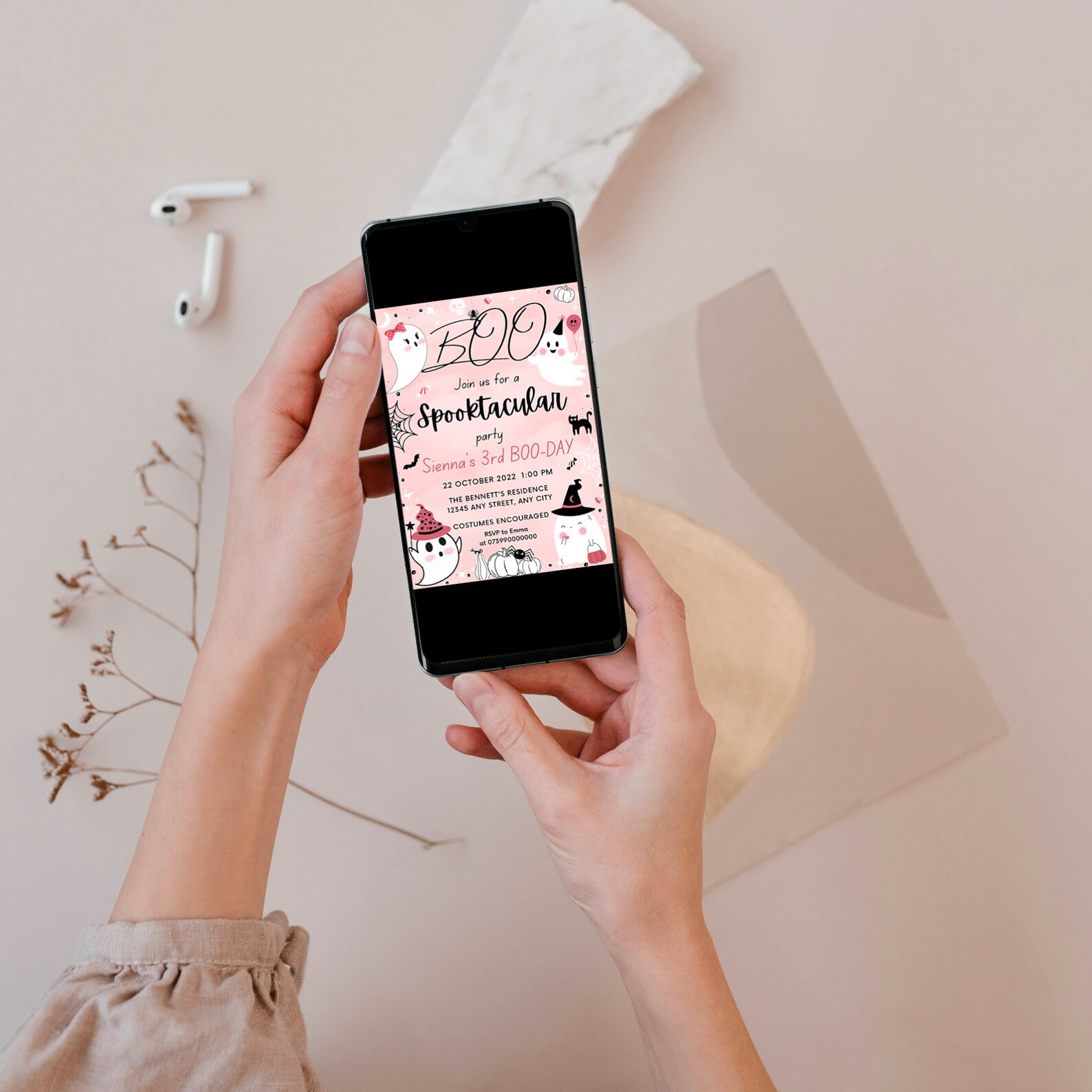 Editable Halloween Pink Ghost Birthday Party Invitation - Etsy