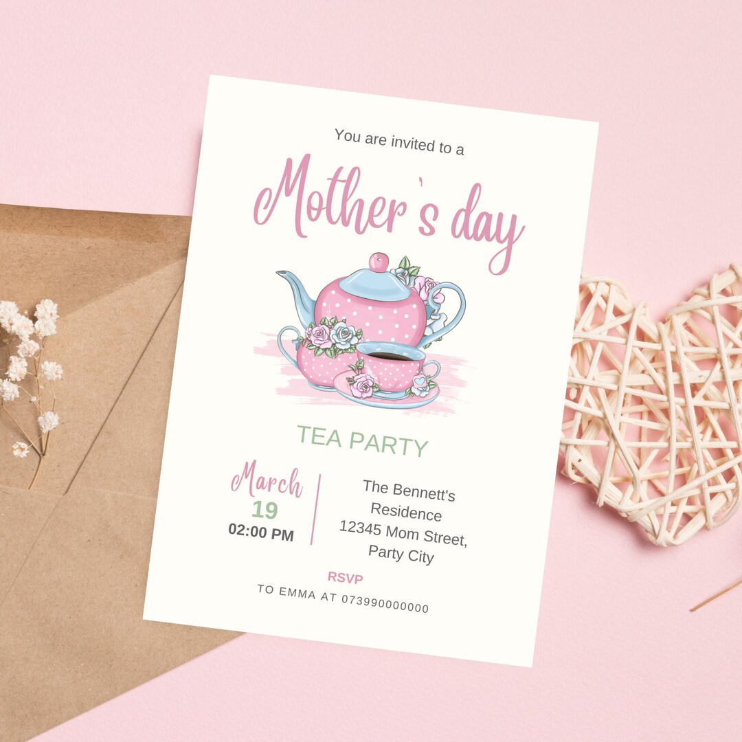 Mother's Day Tea Party Invitation, Editable Mother's Day Invitation ...